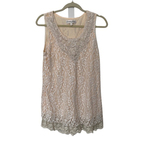 Pretty Angel | Dresses | Pretty Angel Lace Beaded Neckline Mini Tank ...